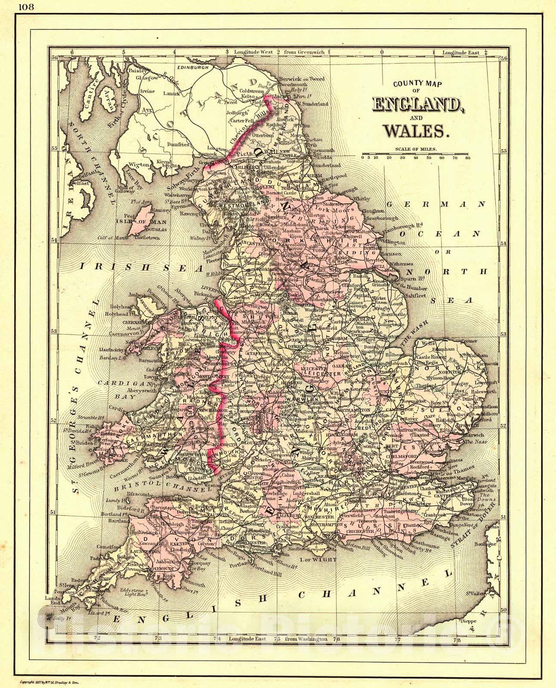 Historic Map : 1887 County Map of England, and Wales : Vintage Wall Ar ...