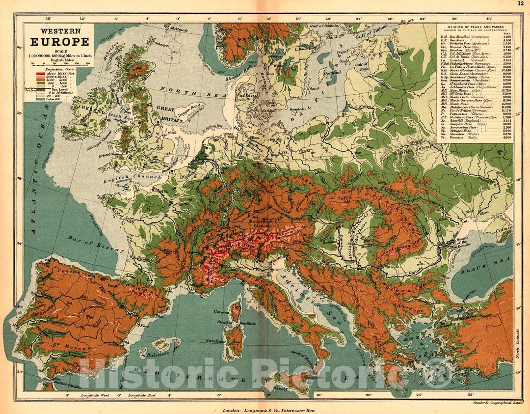 Historic Map : 1889 Western Europe : Vintage Wall Art – Historic Pictoric