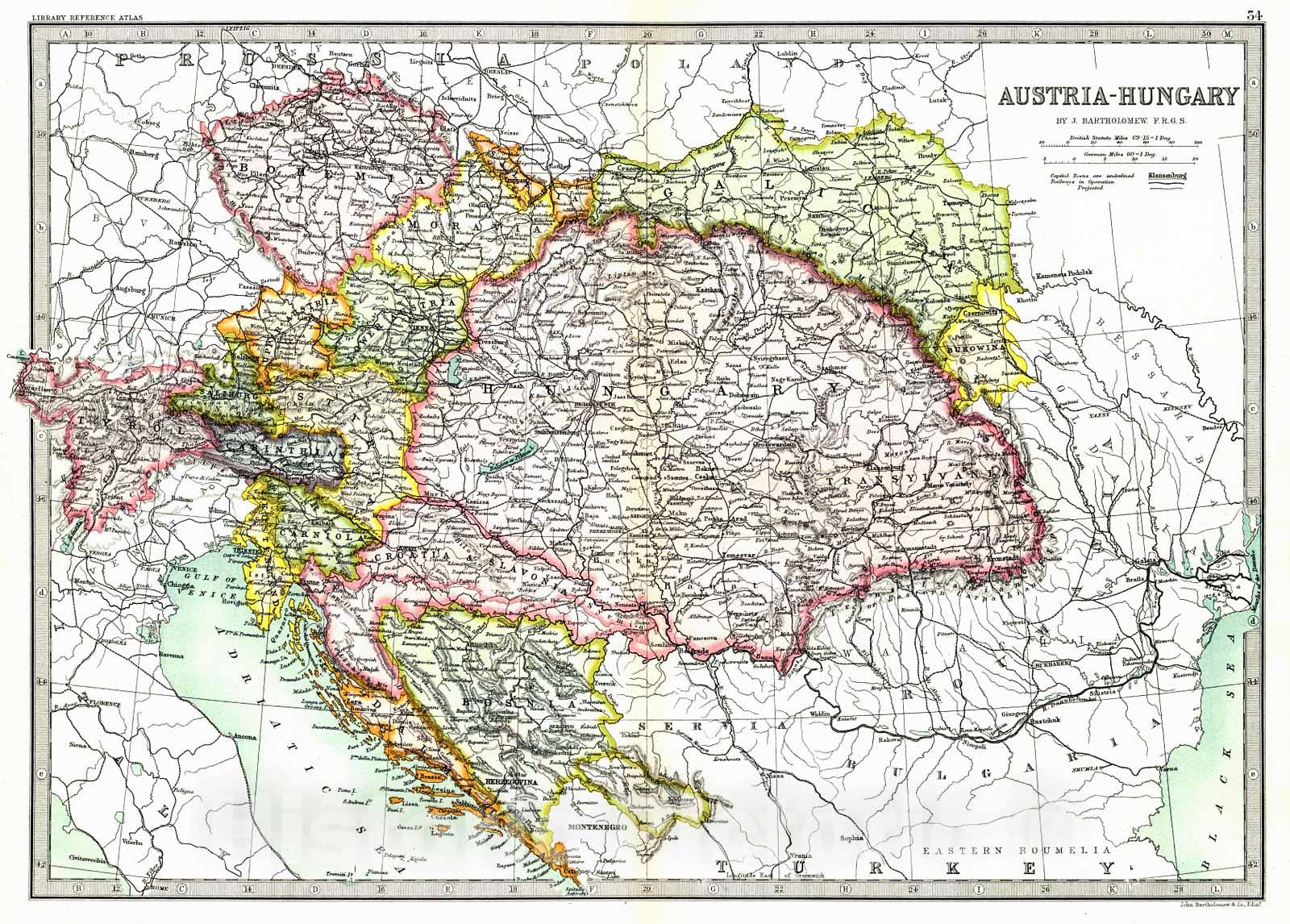 Historic Map : 1890 Austria-Hungary : Vintage Wall Art – Historic Pictoric