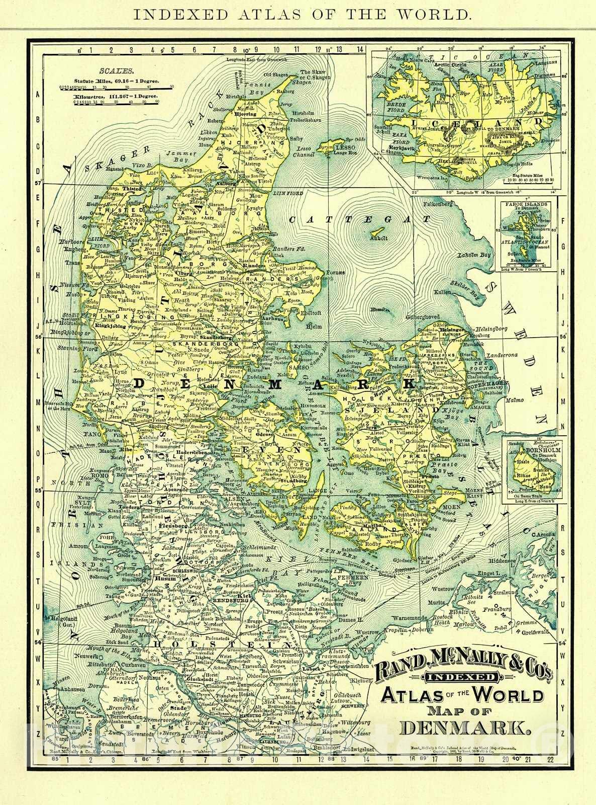 Historic Map : 1892 Map of Denmark : Vintage Wall Art – Historic Pictoric