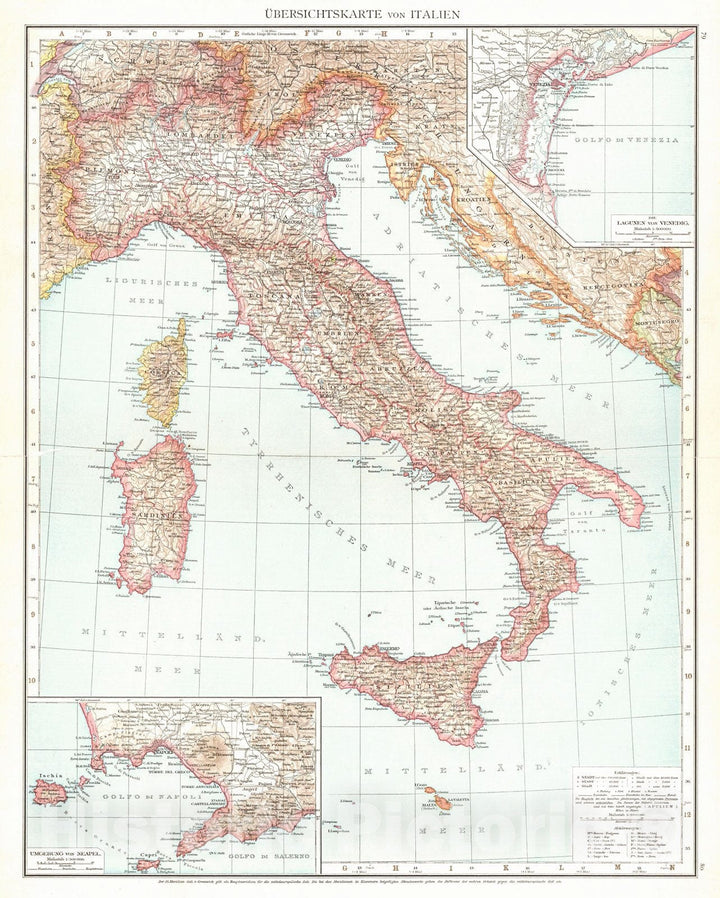 Historic Map : 1893 Ubersichtskarte von Italien : Vintage Wall Art ...