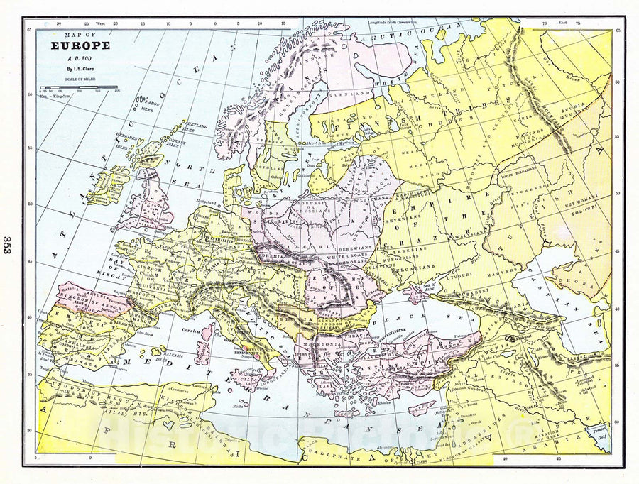 Historic Map : 1898 Map of Europe, A.D. 800 : Vintage Wall Art ...