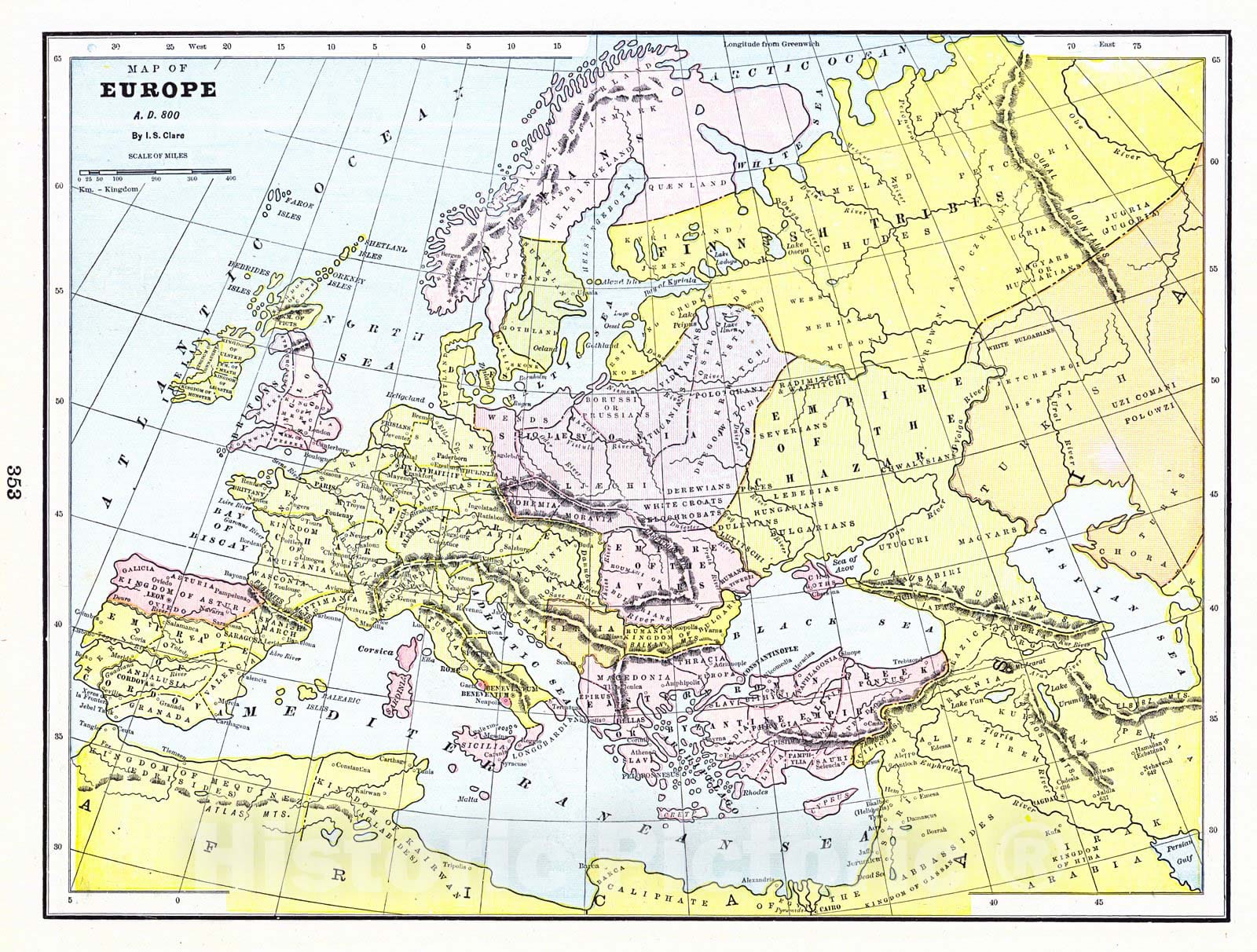 Historic Map : 1898 Map of Europe, A.D. 800 : Vintage Wall Art ...