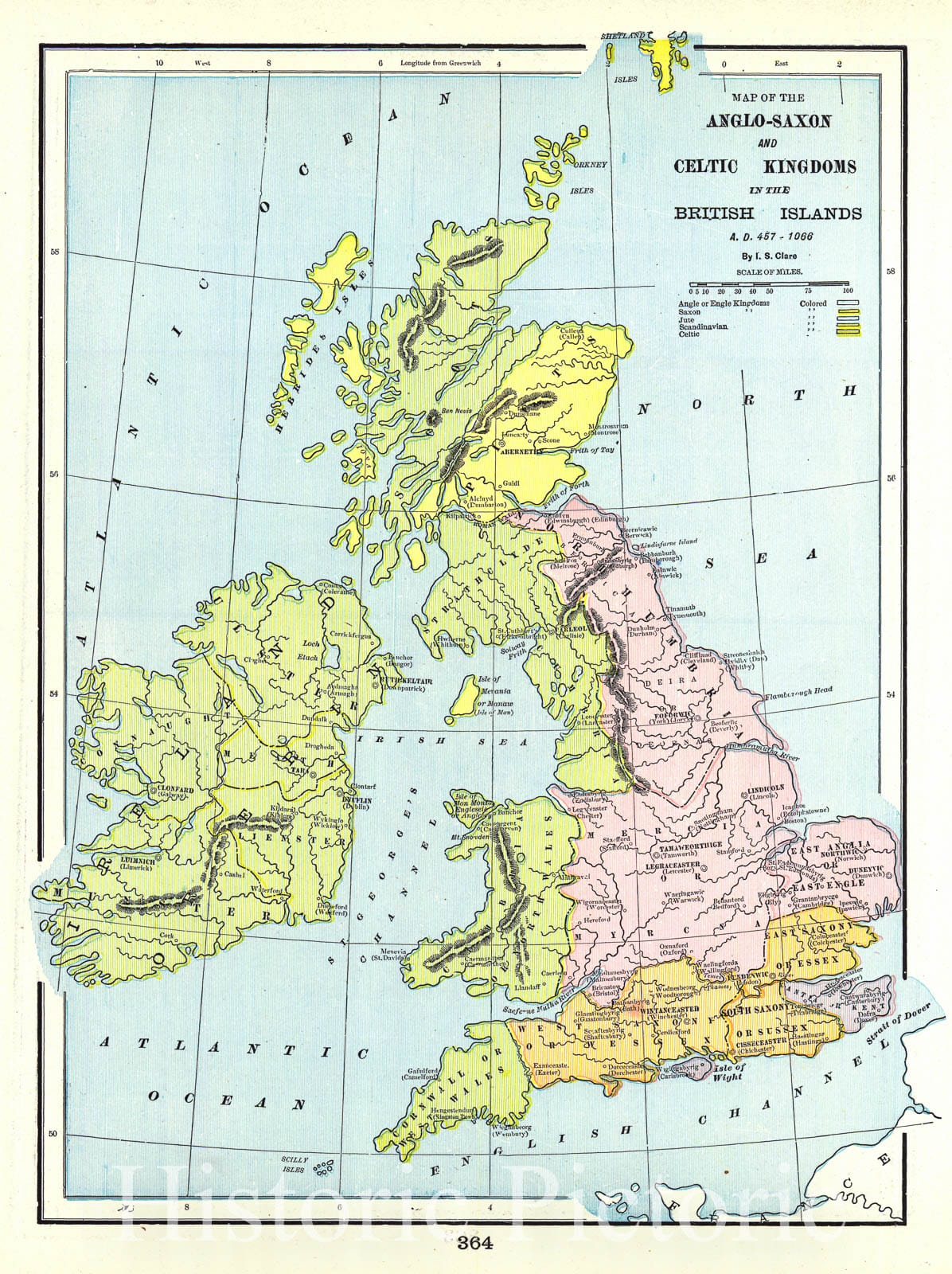 Historic Map : 1898 Map of the Anglo-Saxon & Celtic Kingdoms in the Br ...