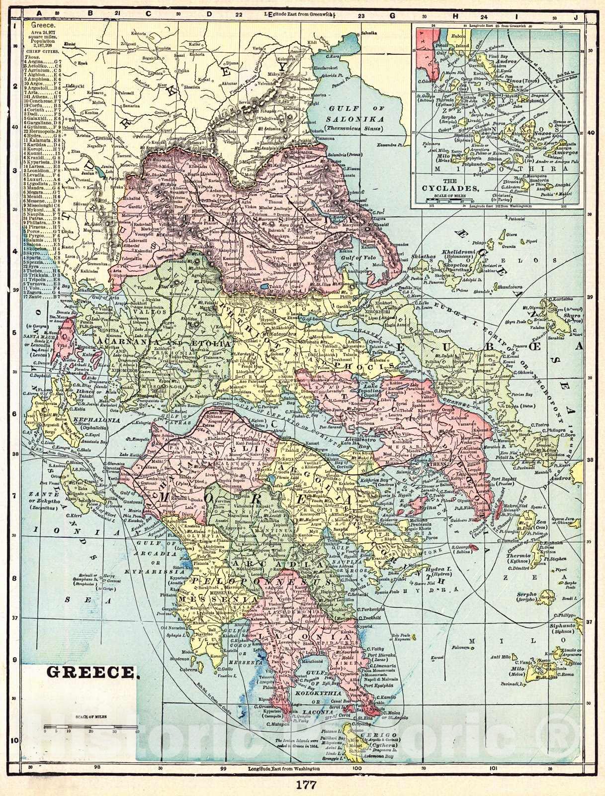 Historic Map : 1898 Greece : Vintage Wall Art – Historic Pictoric
