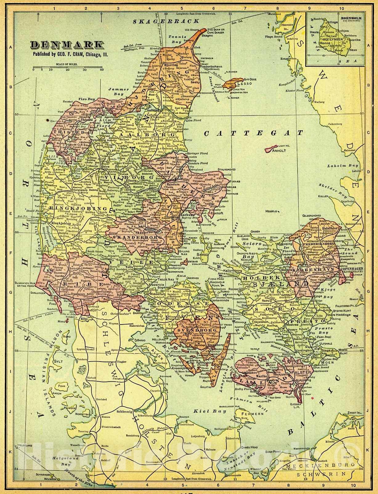 Historic Map : 1907 Denmark : Vintage Wall Art – Historic Pictoric