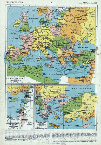 Historic Map : 1908 Europe en 1270 : Vintage Wall Art - Historic Pictoric
