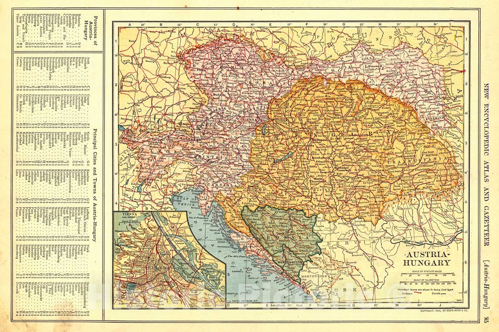 Historic Map : 1909 Austria-Hungary : Vintage Wall Art - Historic Pictoric