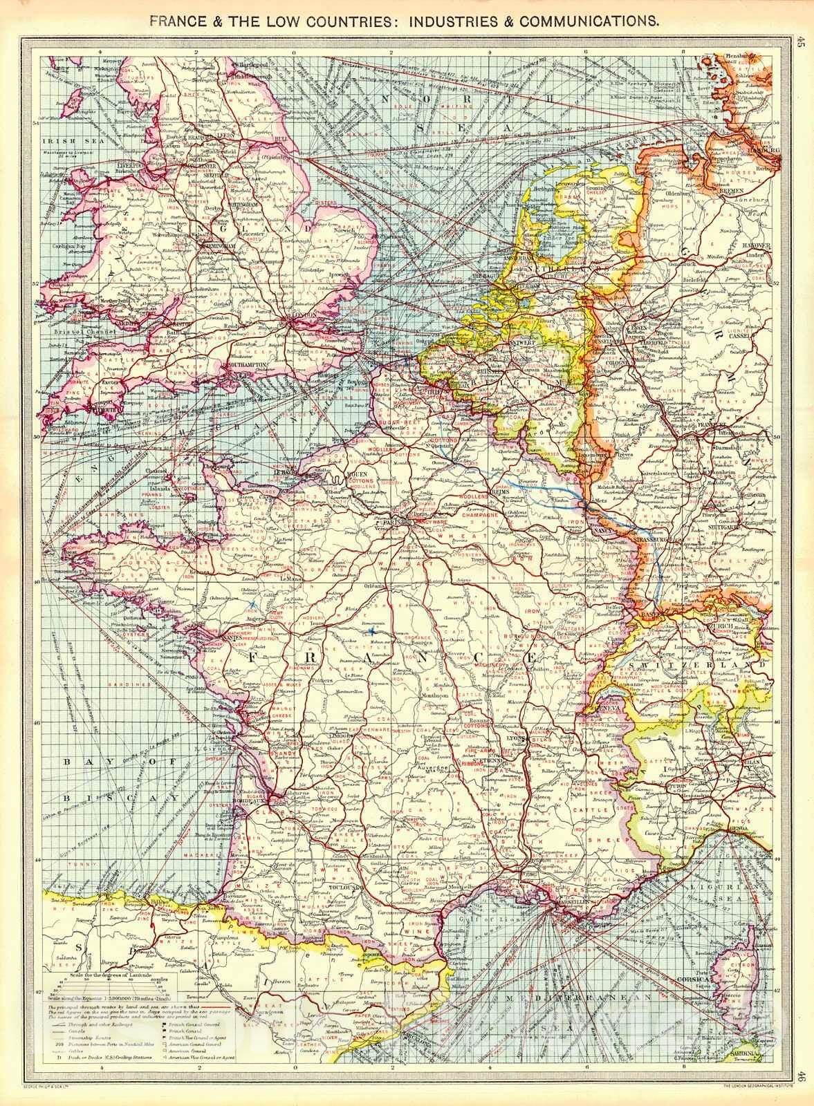 Historic Map : 1910 France and the Low Countries: Industries and Commu ...