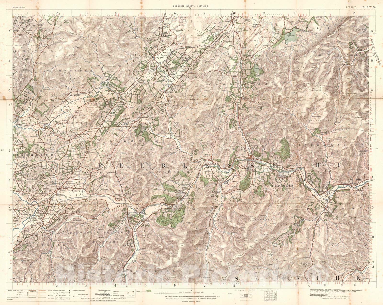 Historic Map : 1910 Peeblesshire : Vintage Wall Art – Historic Pictoric