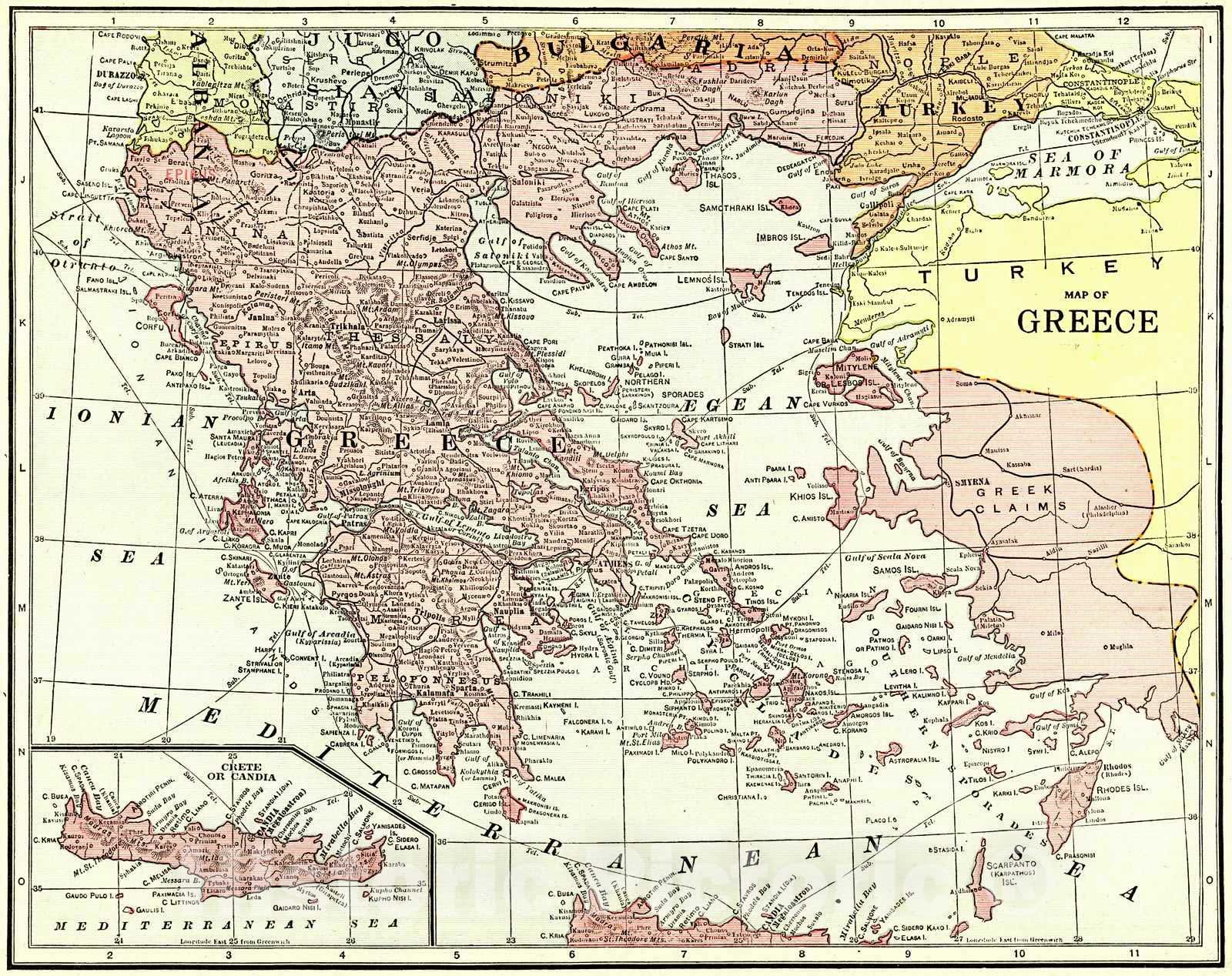 Historic Map : 1922 Map of Greece : Vintage Wall Art – Historic Pictoric