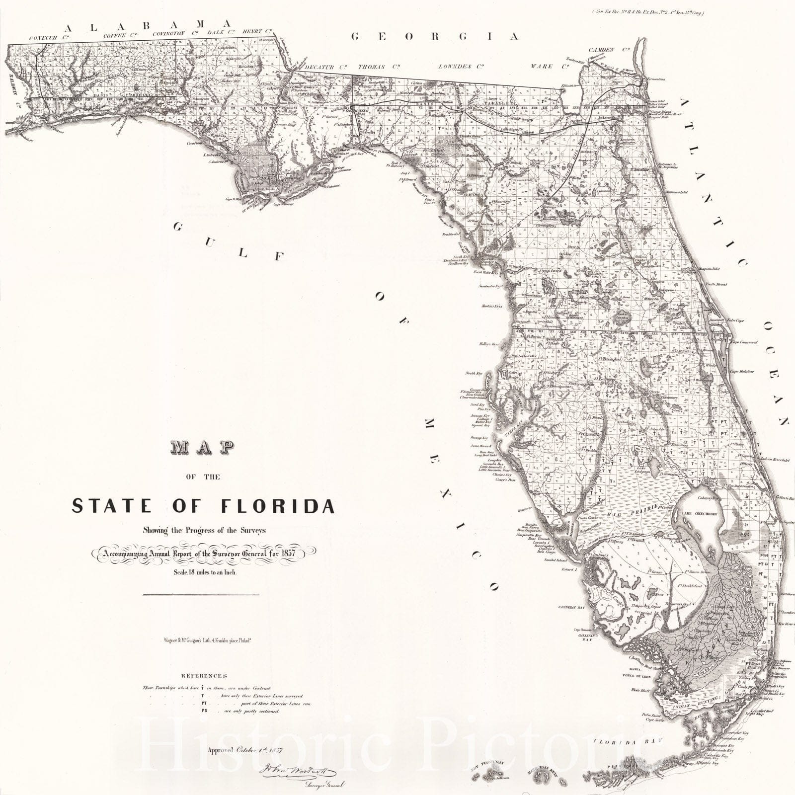 Historic Map : 1857 Map of the State of Florida : Vintage Wall Art ...