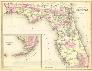 Historic Map : 1882 County Map of Florida : Vintage Wall Art – Historic ...