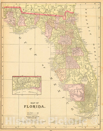 Historic Map : 1892 Map of Florida : Vintage Wall Art – Historic Pictoric