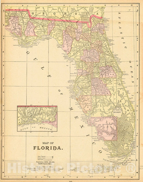 Historic Map : 1892 Map of Florida : Vintage Wall Art - Historic Pictoric