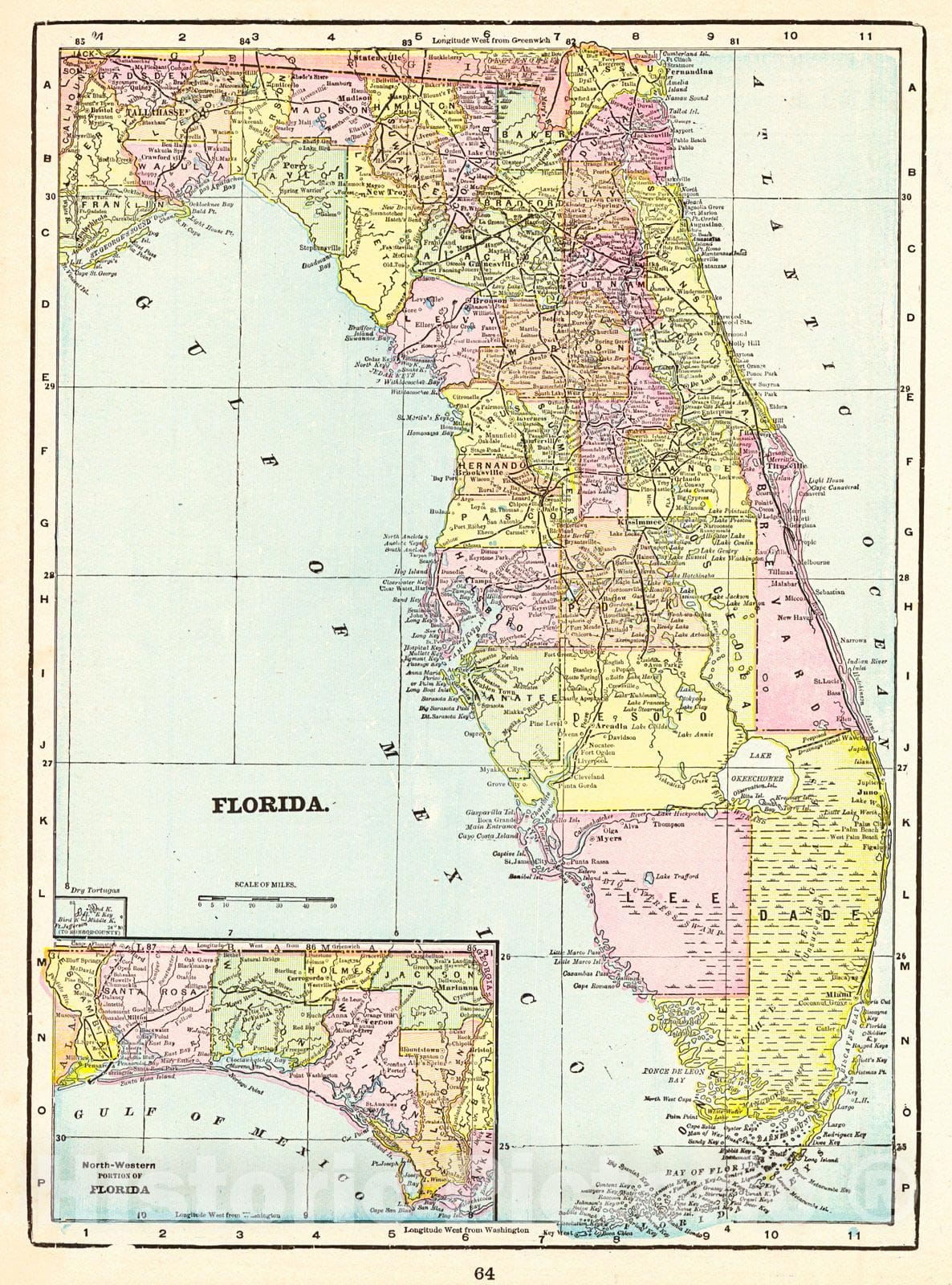Historic Map : 1896 Florida : Vintage Wall Art – Historic Pictoric