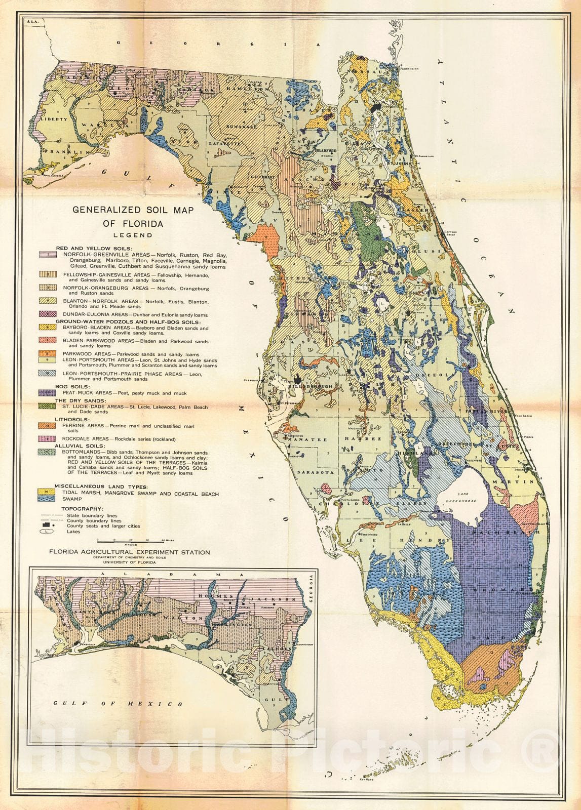 Historic Map : 1920 Generalized Soil Map of Florida : Vintage Wall Art ...