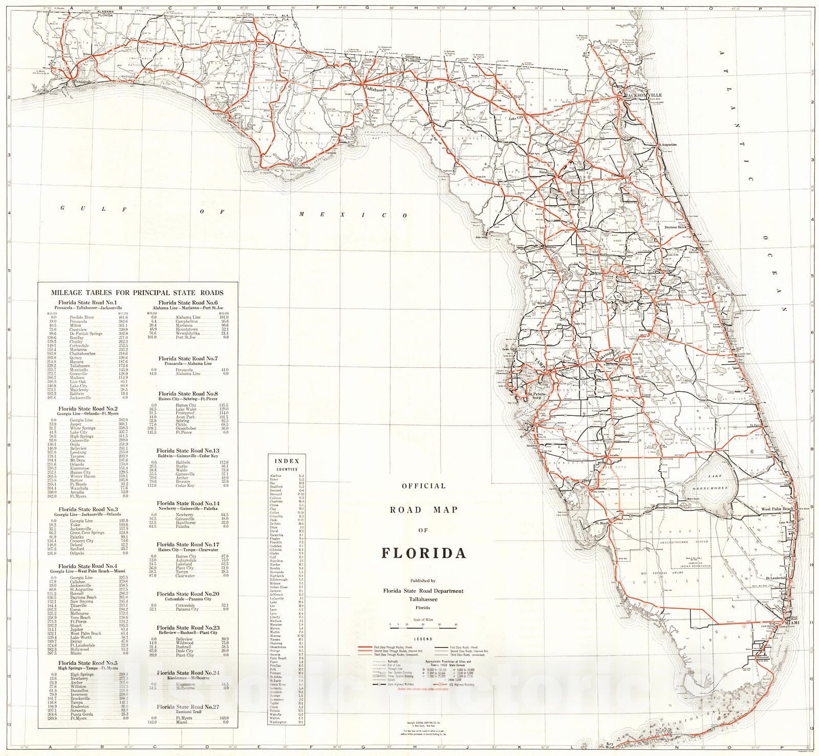 Historic Map : 1934 Official Road Map of Florida : Vintage Wall Art ...