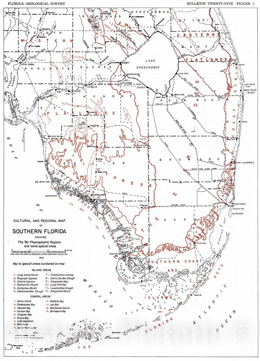 Historic Map : 1943 Cultural and Regional Map of Southern Florida : Vi ...