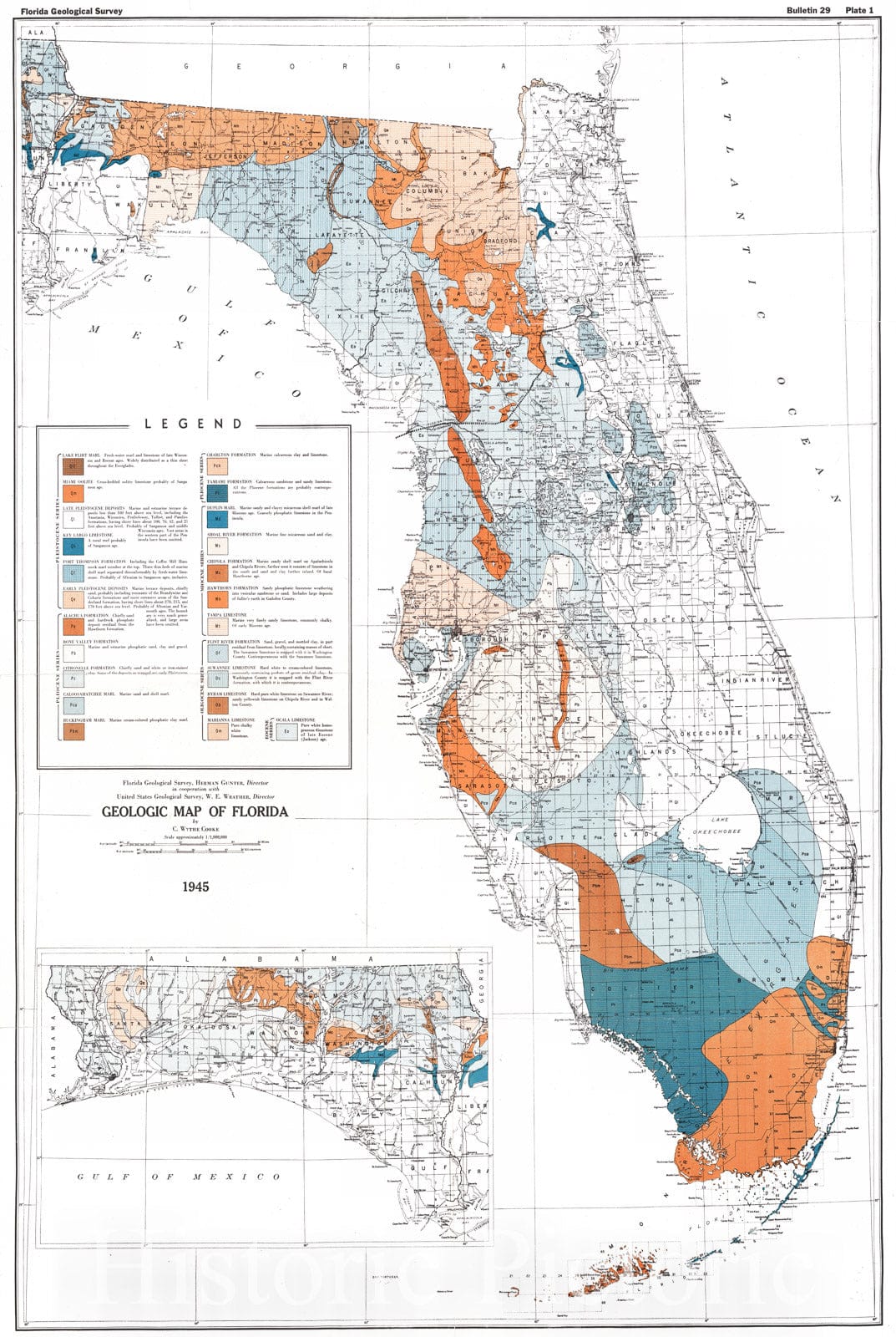 Historic Map : 1945 Geologic Map of Florida : Vintage Wall Art ...