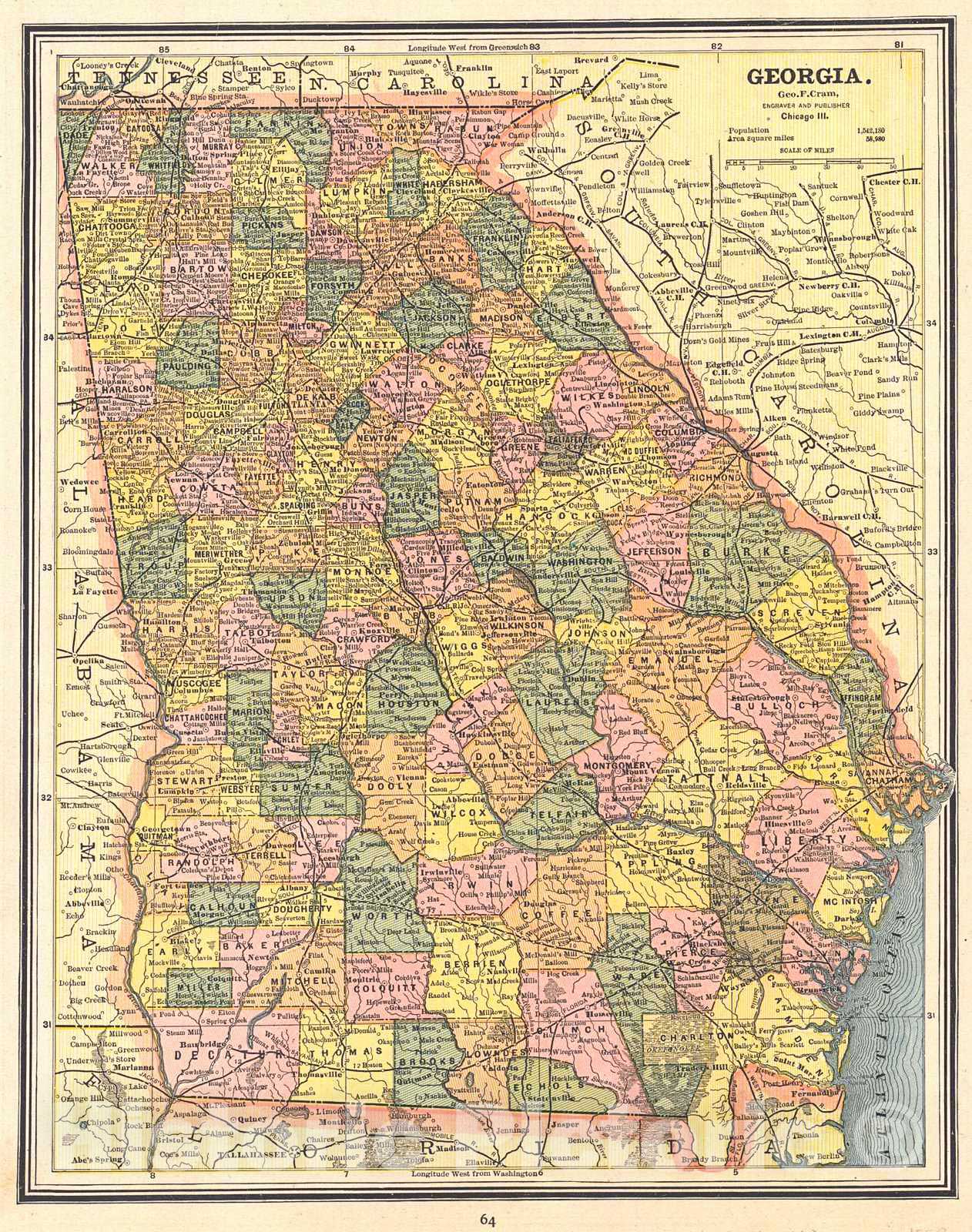 Historic Map : 1887 Georgia : Vintage Wall Art – Historic Pictoric