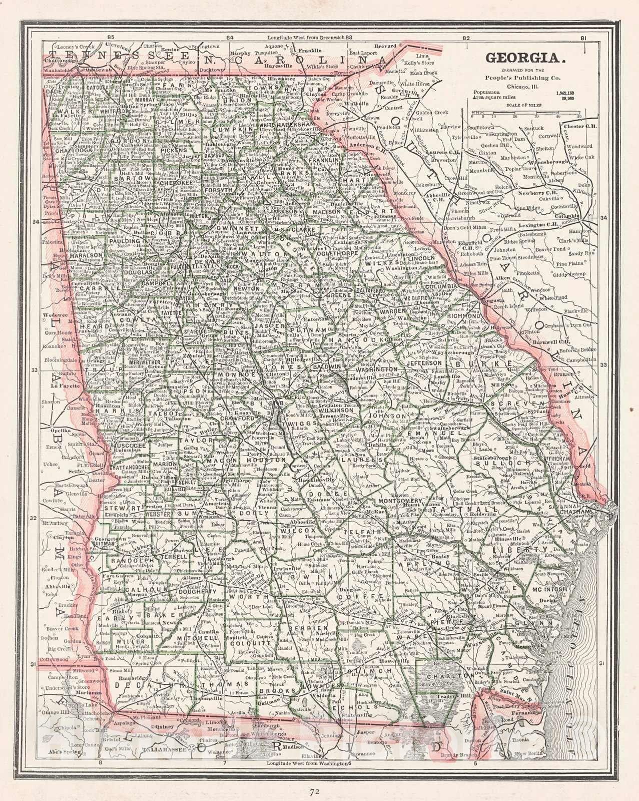 Historic Map : 1888 Georgia : Vintage Wall Art – Historic Pictoric
