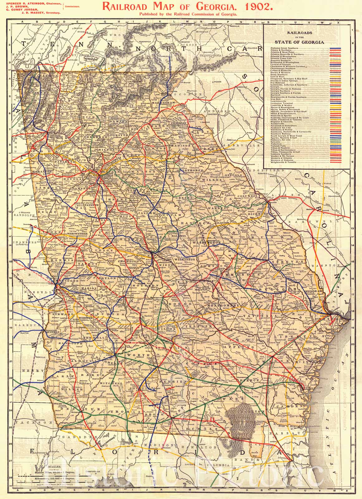 Historic Map : 1902 Railroad Map of Georgia : Vintage Wall Art ...