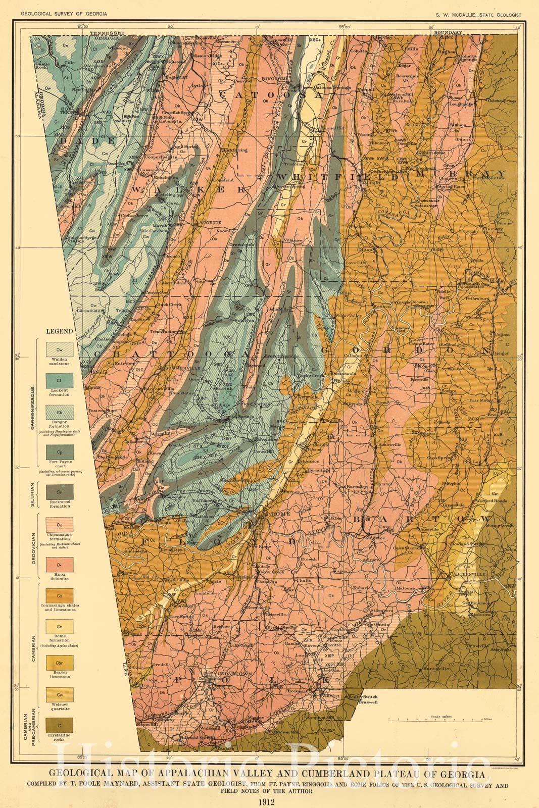 Historic Map : 1912 Geological Map of Appalachian Valley and Cumberlan ...