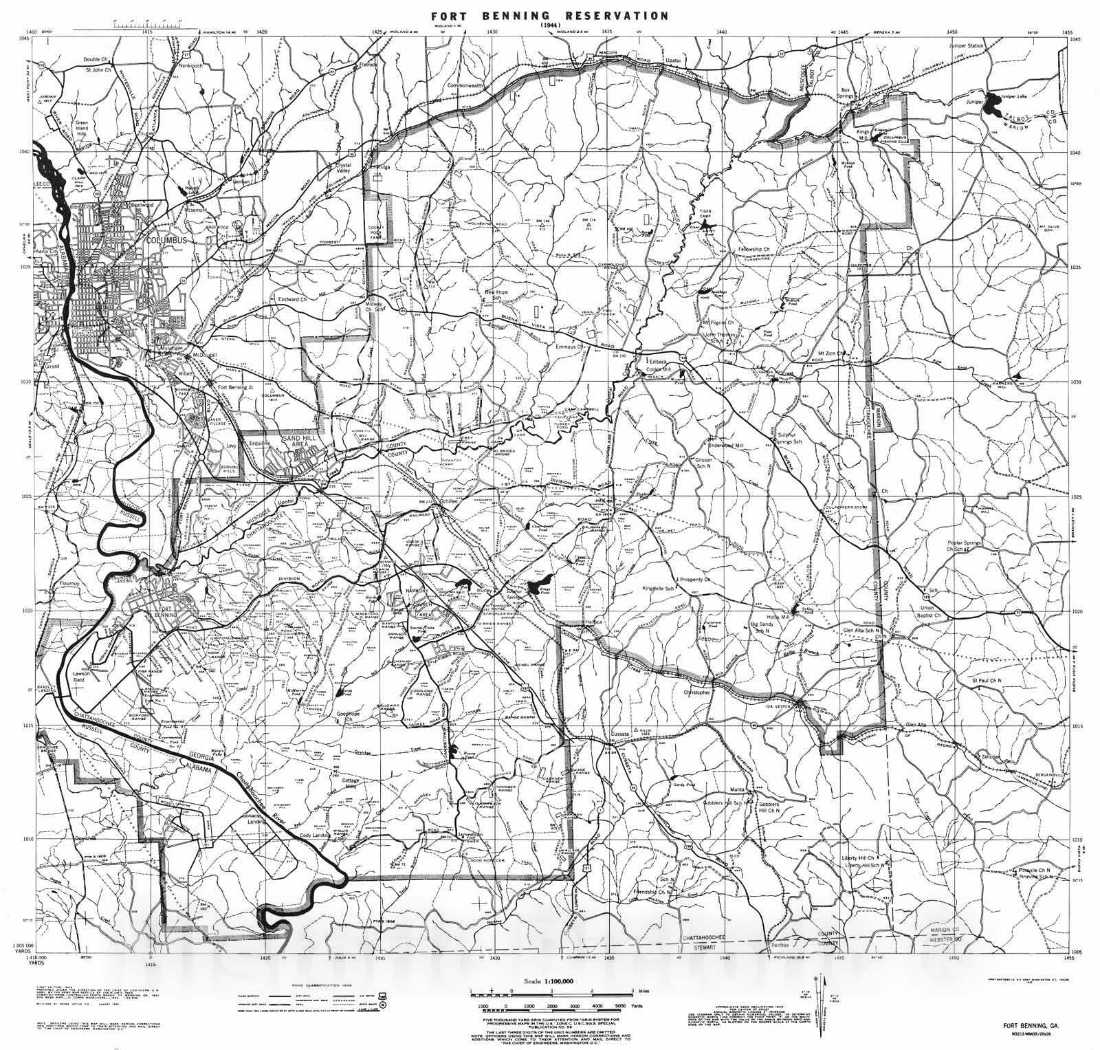 Historic Map : 1943 Fort Benning Reservation : Vintage Wall Art ...