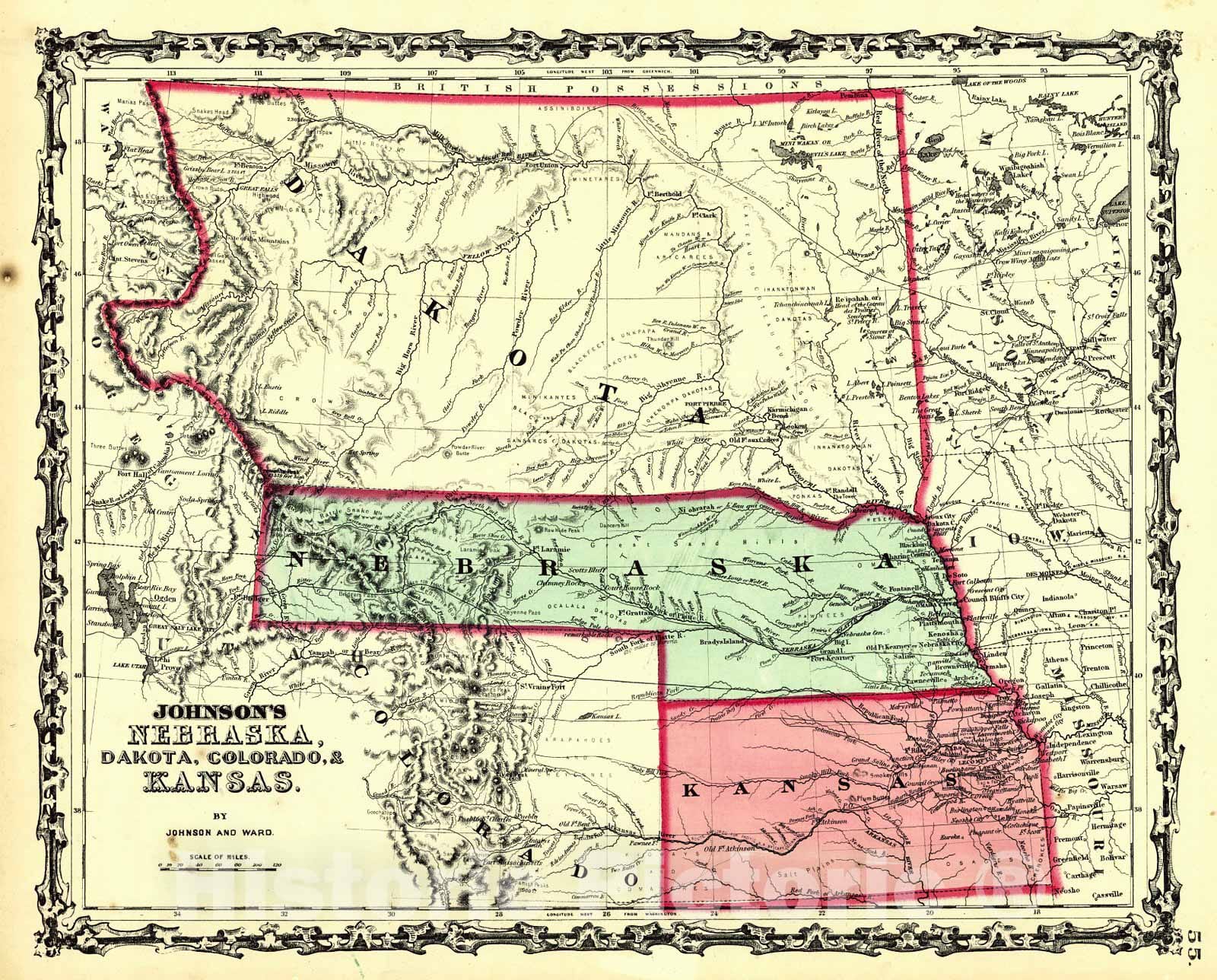 Historic Map : 1862 Johnson's Nebraska, Dakota, Colorado, and Kansas ...