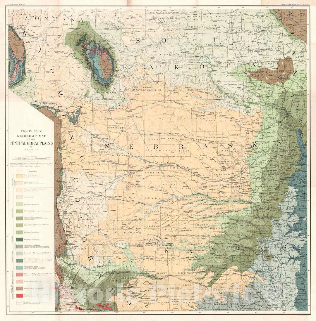 Historic Map : 1904 Preliminary Geologic Map of the Central Great Plai ...