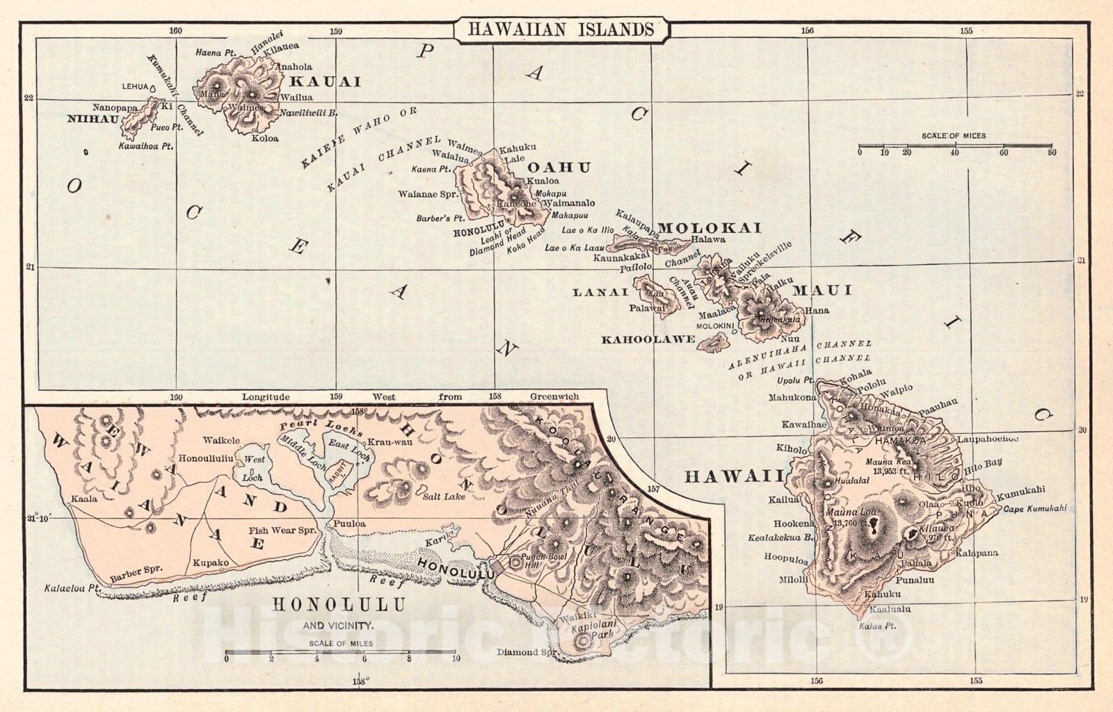 Historic Map : 1895 Hawaii Islands : Vintage Wall Art – Historic Pictoric