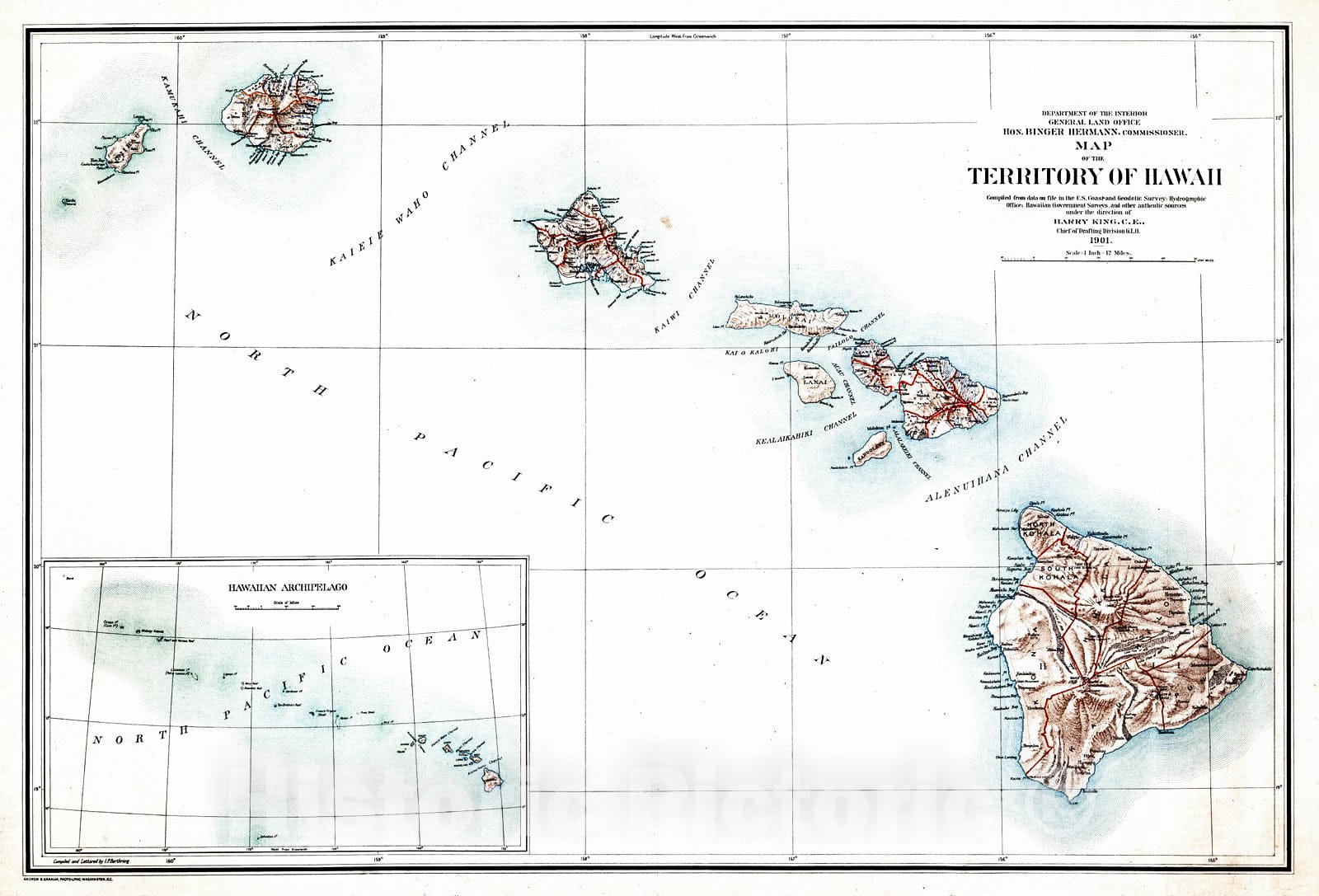 Historic Map : 1901 Map of the Territory of Hawaii : Vintage Wall Art ...