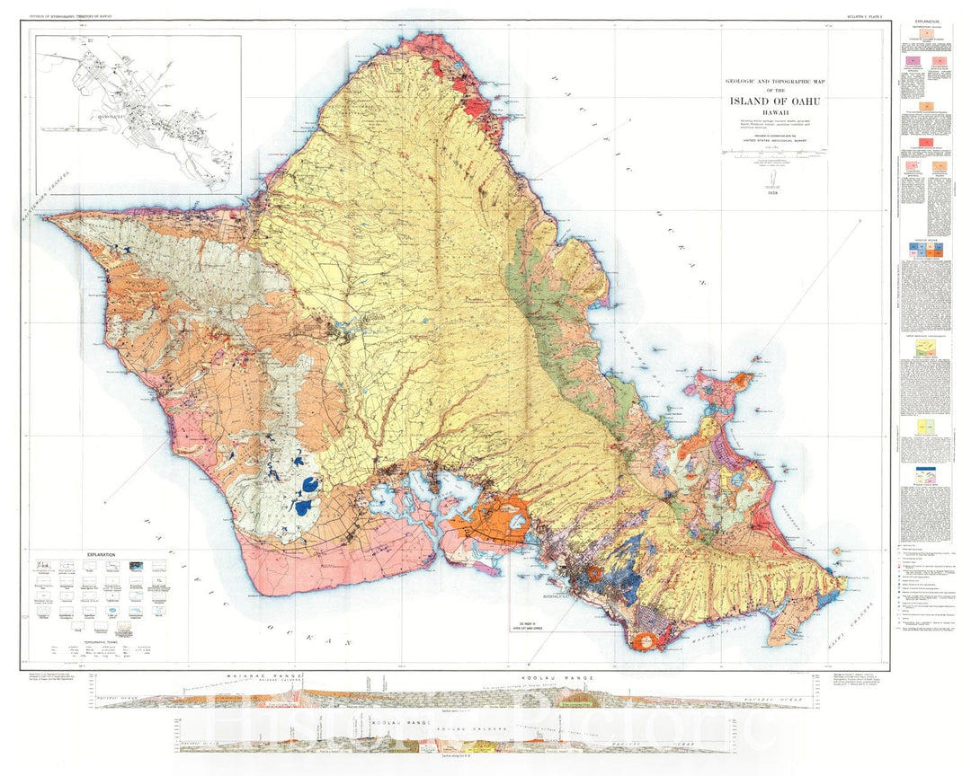 Historic Map : 1938 Geologic and Topographic Map of the Island of Oahu ...