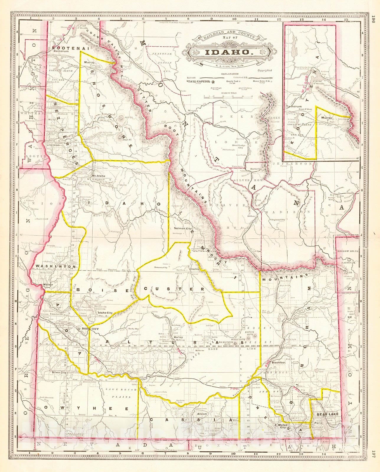 Historic Map : 1887 Railroad and County Map of Idaho : Vintage Wall Ar ...