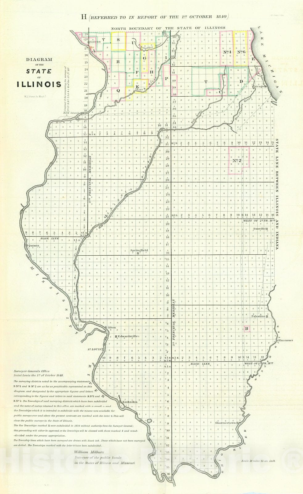 Historic Map : 1840 Diagram of the State of Illinois : Vintage Wall Ar ...
