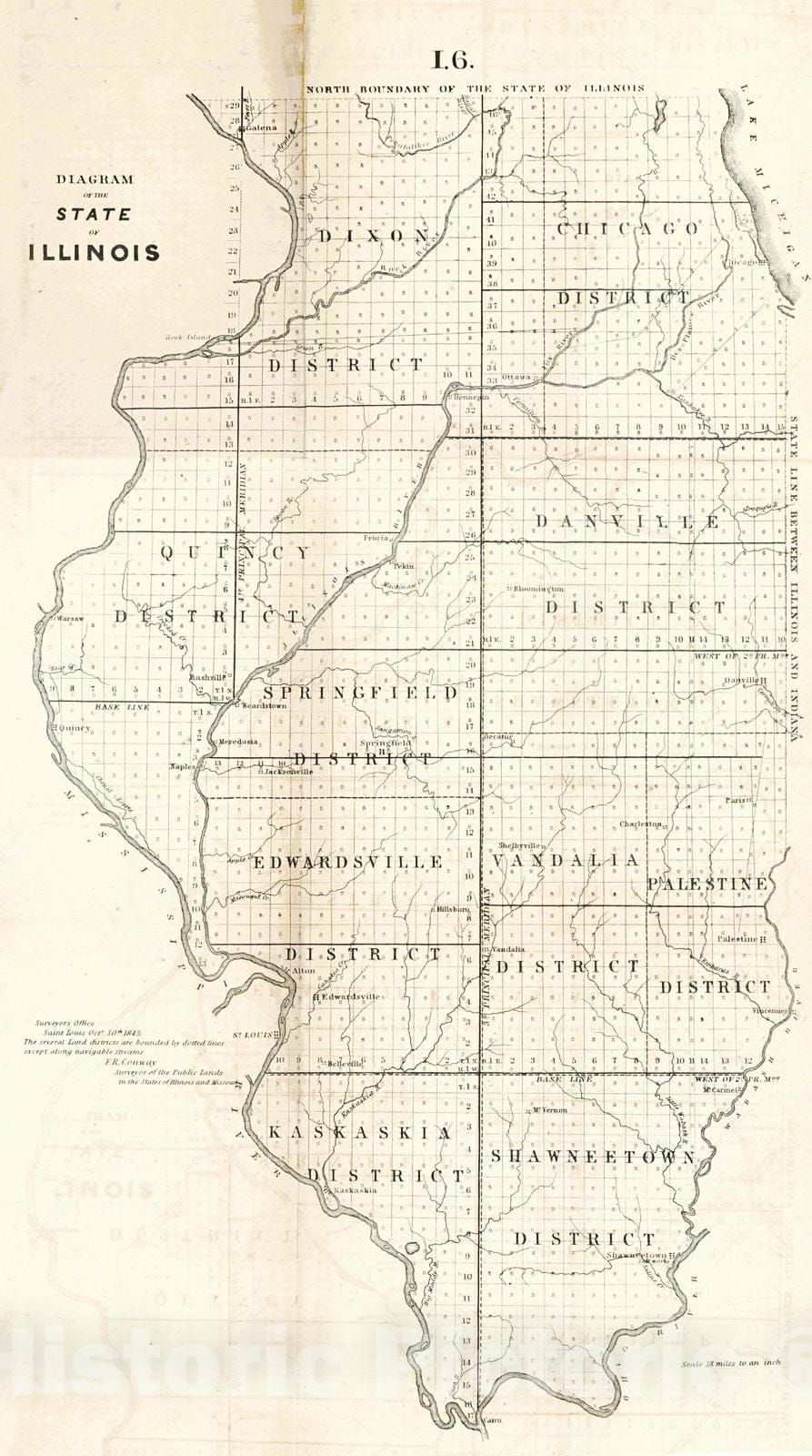 Historic Map : 1845 Diagram of the State of Illinois : Vintage Wall Ar ...