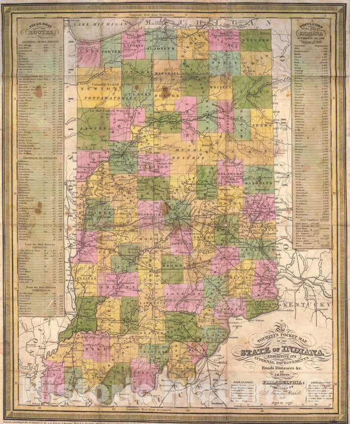 Historic Map : 1837 The Tourist's Pocket Map of the State of Indiana ...