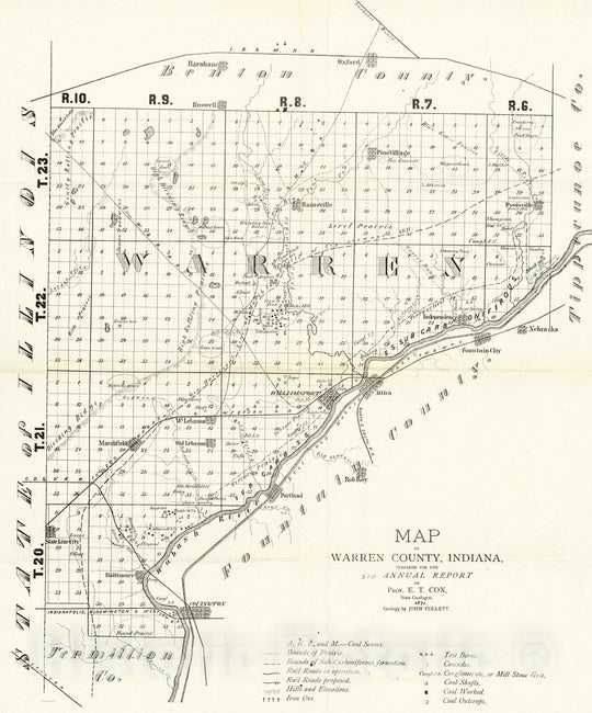Historic Map : 1873 Map of Warren County, Indiana : Vintage Wall Art ...