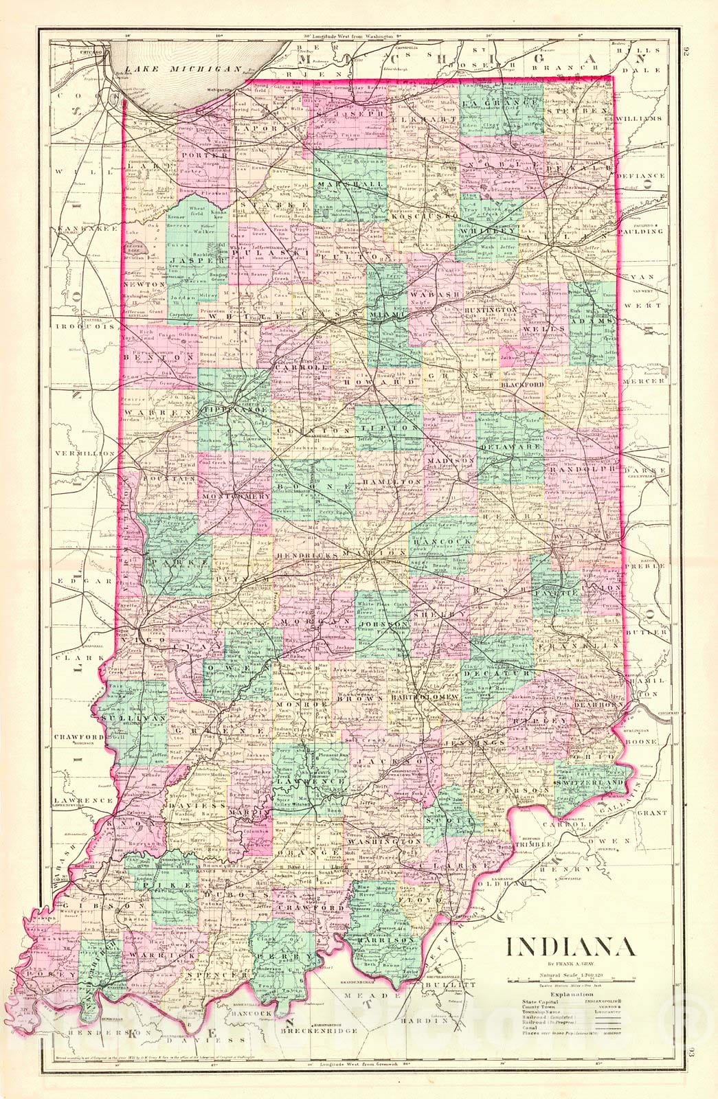 Historic Map : 1876 Indiana : Vintage Wall Art – Historic Pictoric