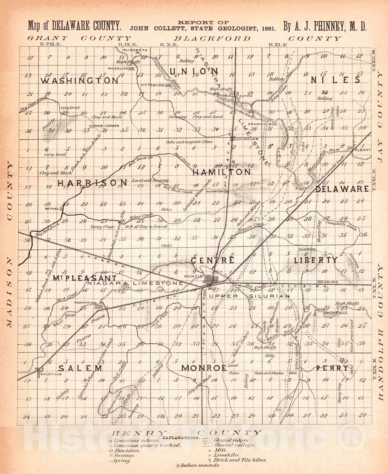 Historic Map : 1881 Map of Delaware County : Vintage Wall Art ...