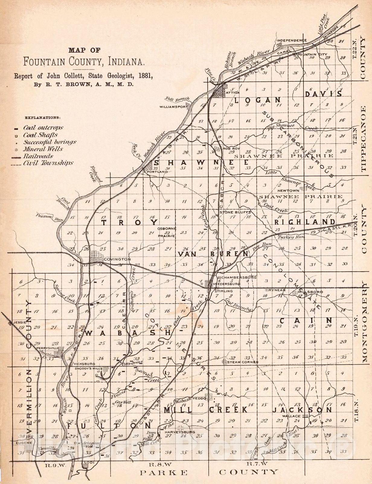 Historic Map : 1881 Map of Fountain County, Indiana : Vintage Wall Art ...