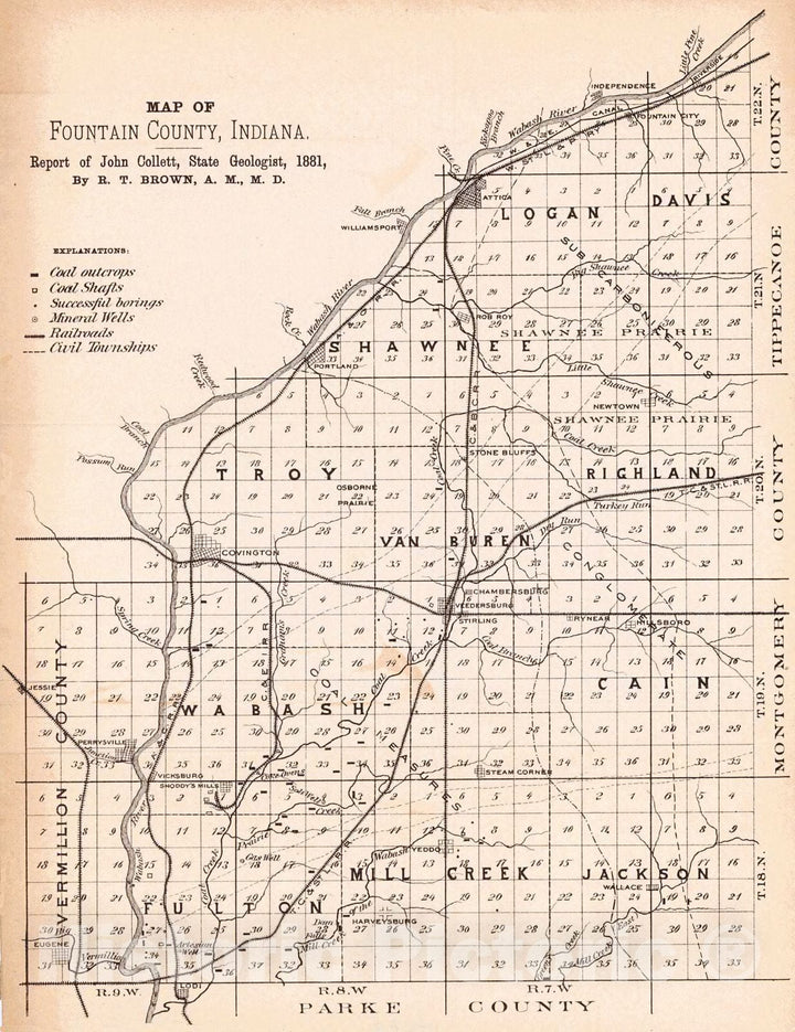Historic Map : 1881 Map of Fountain County, Indiana : Vintage Wall Art ...