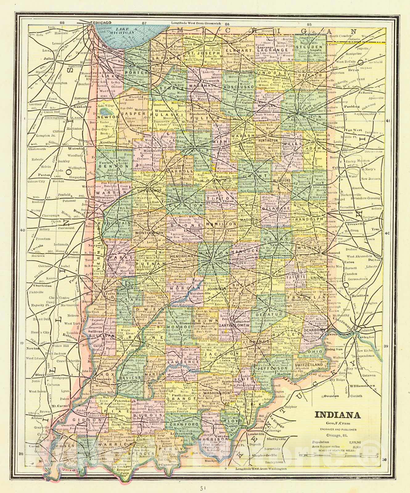Historic Map : 1887 Indiana : Vintage Wall Art – Historic Pictoric