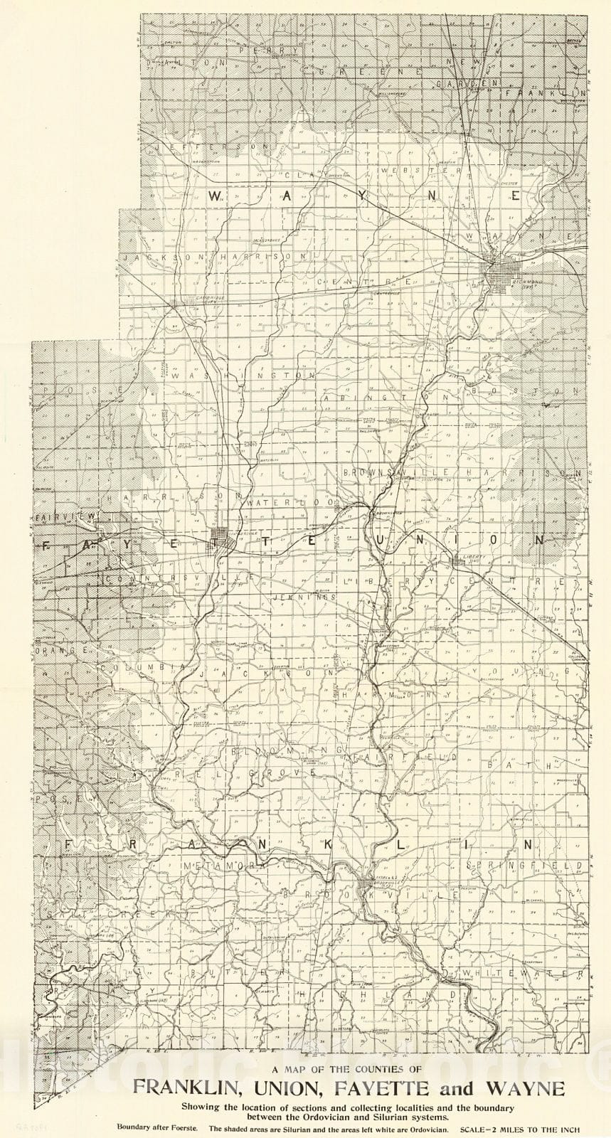 Historic Map : 1907 A Map of the Counties of Franklin, Union, Fayette ...