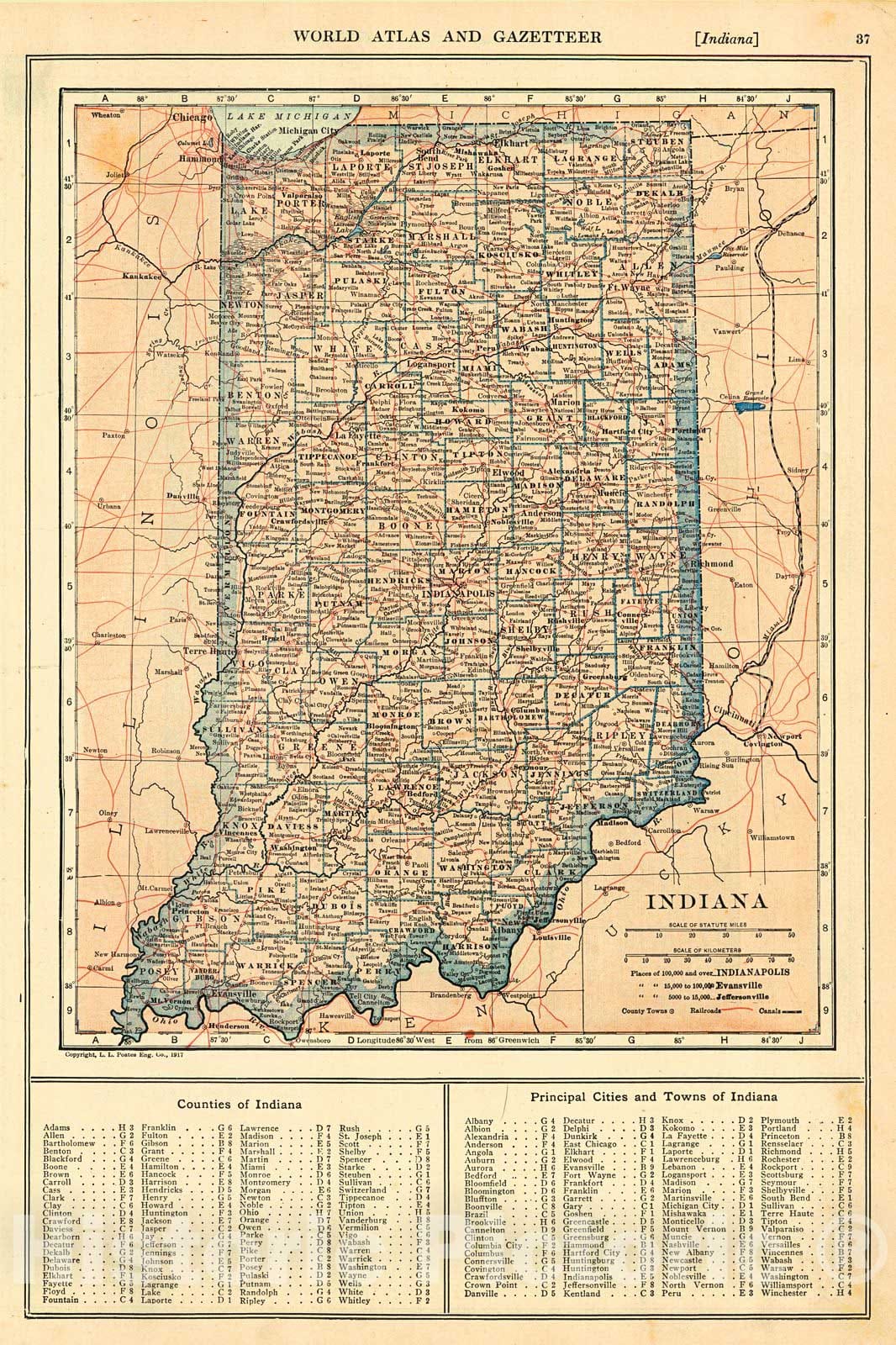 Historic Map : 1920 Indiana : Vintage Wall Art – Historic Pictoric