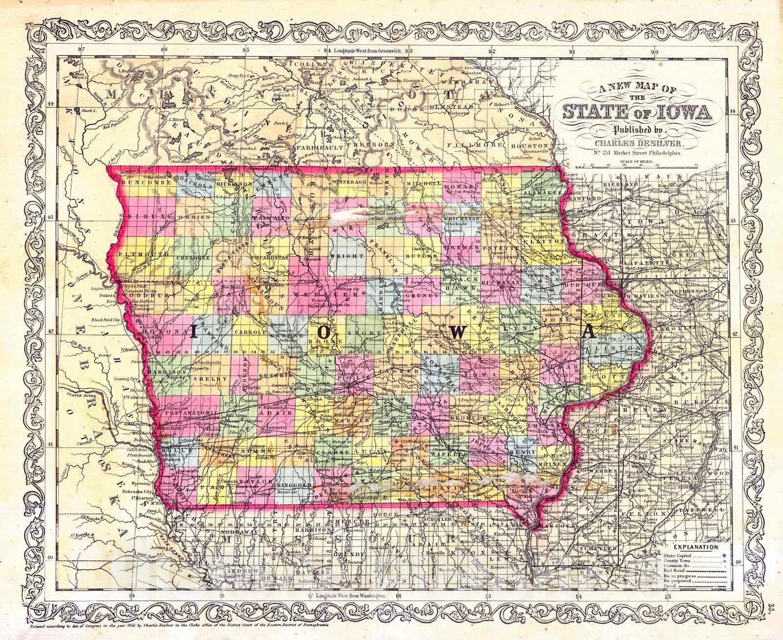 Historic Map : 1856 A New Map of State of Iowa : Vintage Wall Art ...