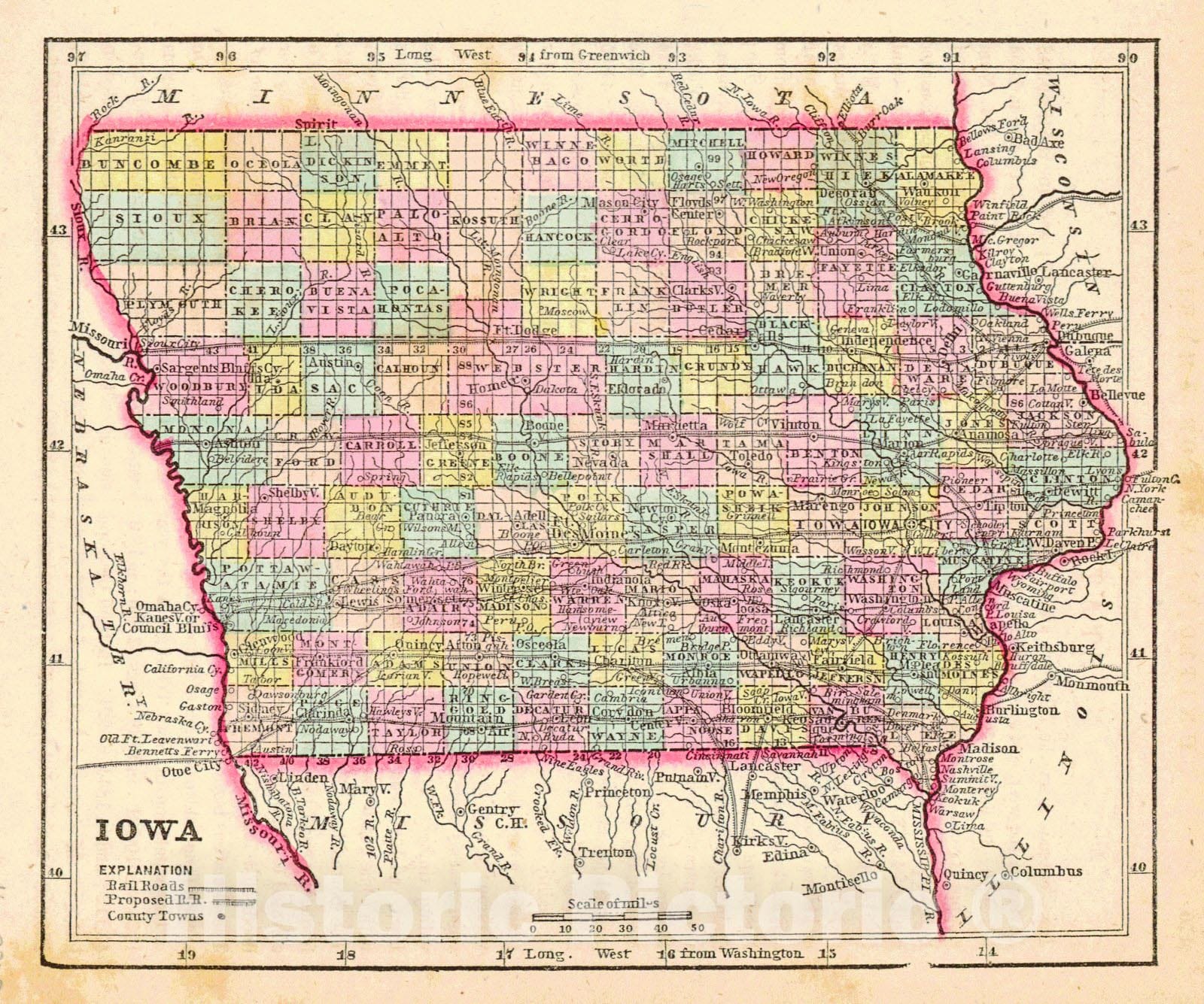 Historic Map : 1857 Iowa : Vintage Wall Art – Historic Pictoric