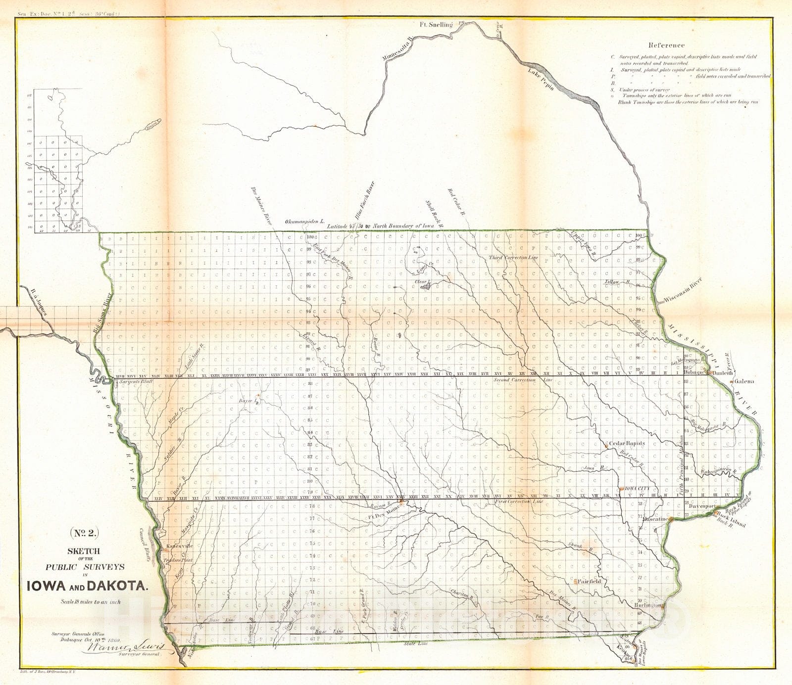 Historic Map : 1860 No. 2 Sketch of the Public Surveys in Iowa and Dak ...