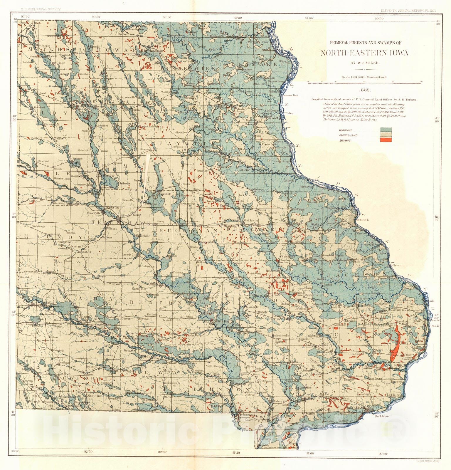 Historic Map : 1890 Primeval Forests and Swamps of North-Eastern Iowa ...